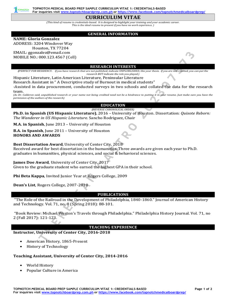 Credentials-Based CV for Medical Board Prep | PDF | Social Science