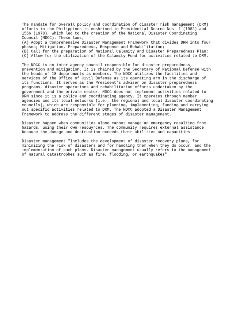 Philippines Disaster Risk Management Framework | PDF
