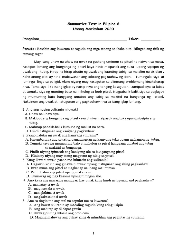 Edited Summative Test Filipino 6 | PDF