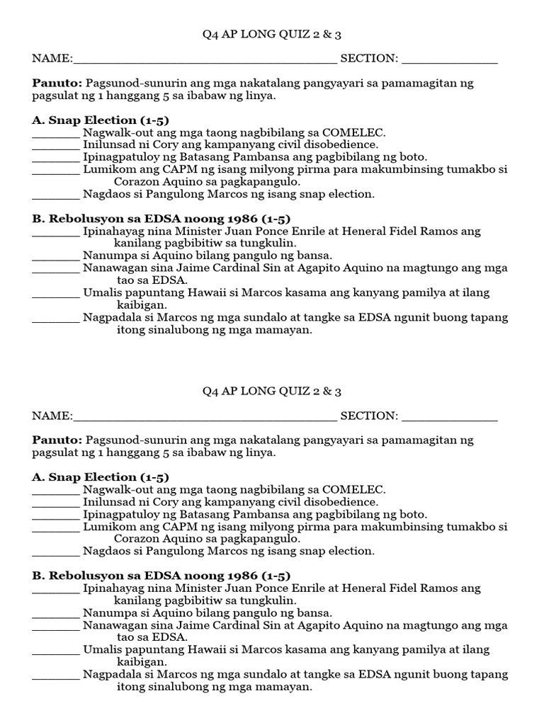q4 AP Long Quiz 2&3 | PDF