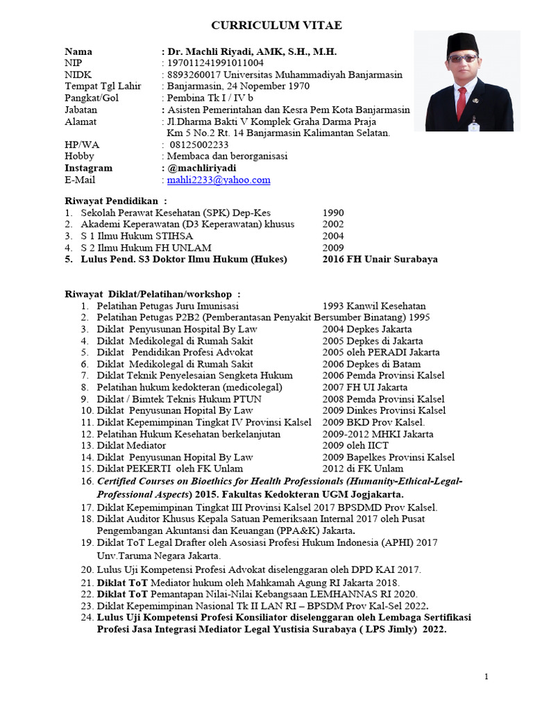 Curriculum Vitae Machli Riyadi Up-Date Agts 2023 | PDF