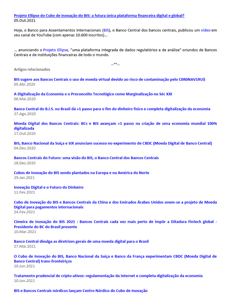 Projeto Ellipse do BIS: Plataforma Financeira Global | PDF ...