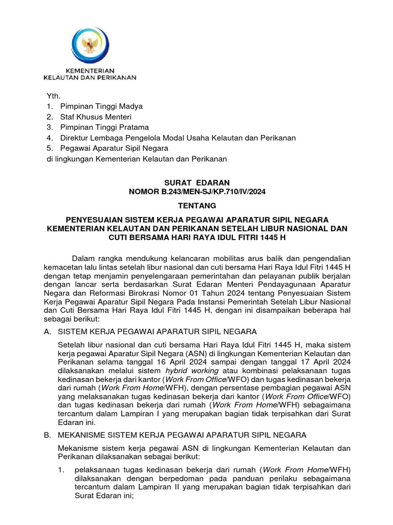 Penyesuaian Kerja Asn Pasca Lebaran Pdf