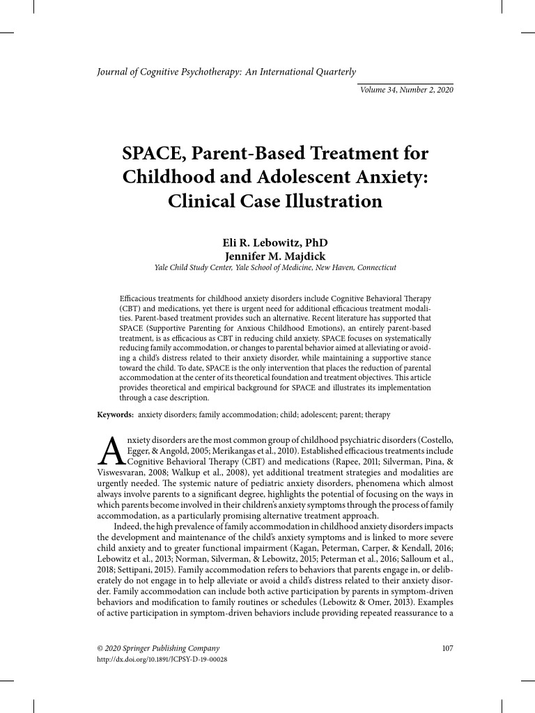 SPACE: Parent-Based Anxiety Treatment | PDF | Cognitive Behavioral ...