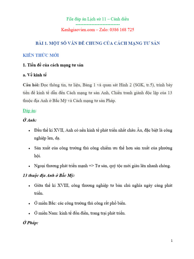 Da ls11 Bai 1 Mot So Van de Chung Ve Cach Mang Tu San | PDF
