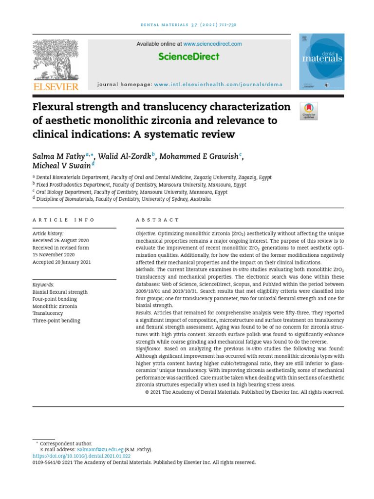 Fathy2021 Flexural Strength and Translucency Characterization of Zirconia-Systemic RV | PDF ...