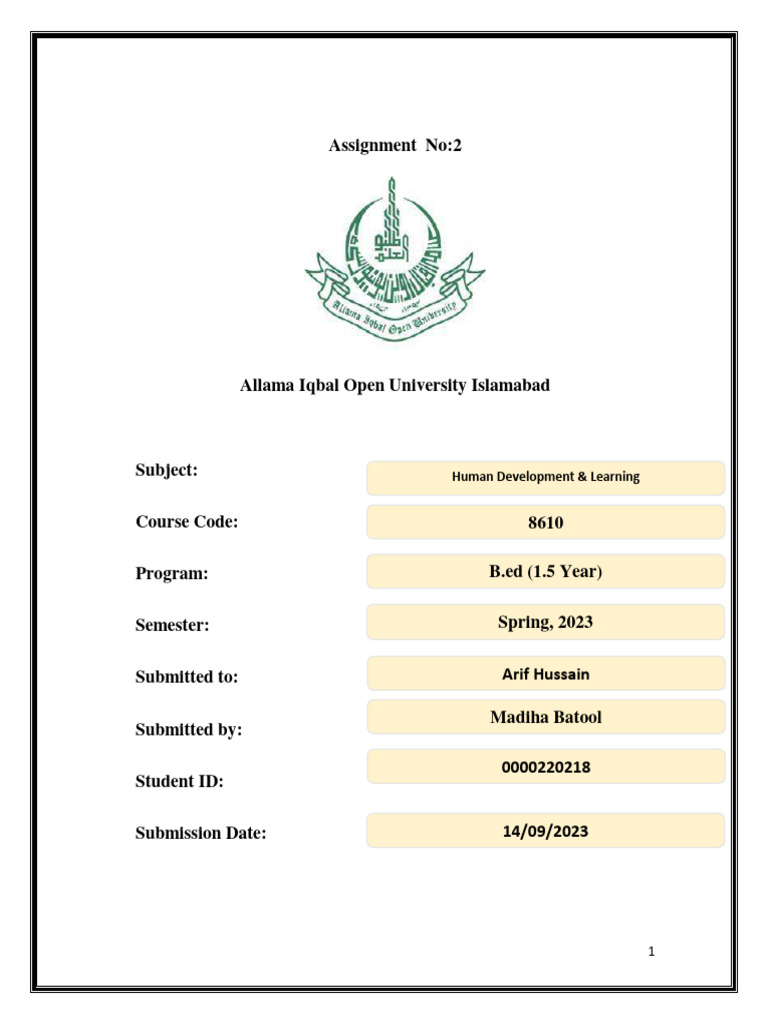 8610 Assignment No 2 | PDF | Cognitive Development | Schema (Psychology)