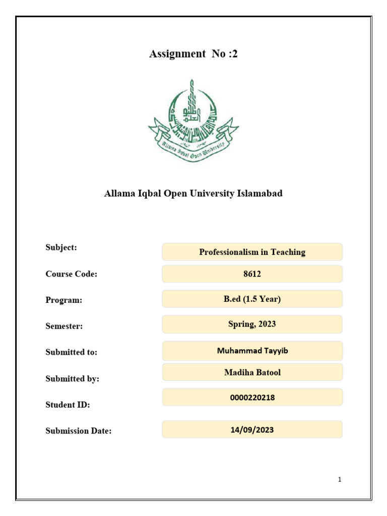8612 Assignment No 2 | PDF | Educational Assessment | Teachers