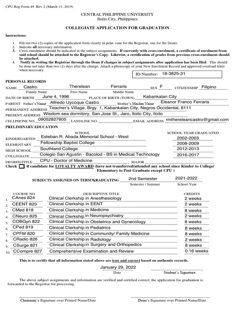 Application For Graduation REV 2 | PDF | Health Care | Medicine