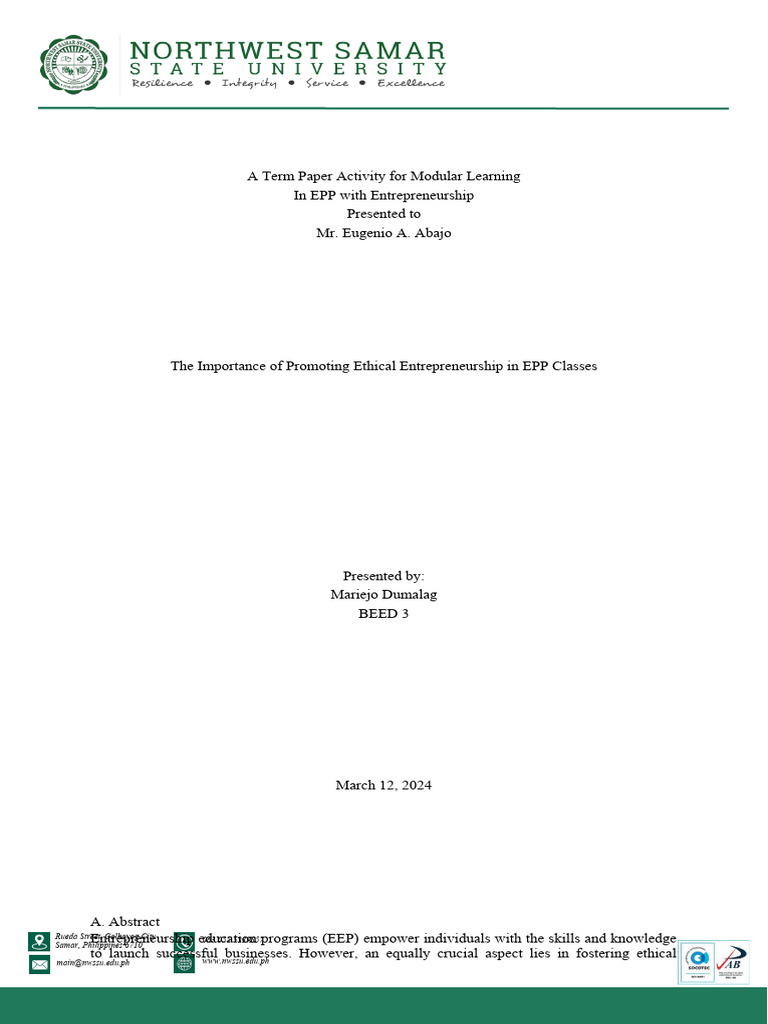 EPP Term Paper | Download Free PDF | Entrepreneurship | Corporate ...