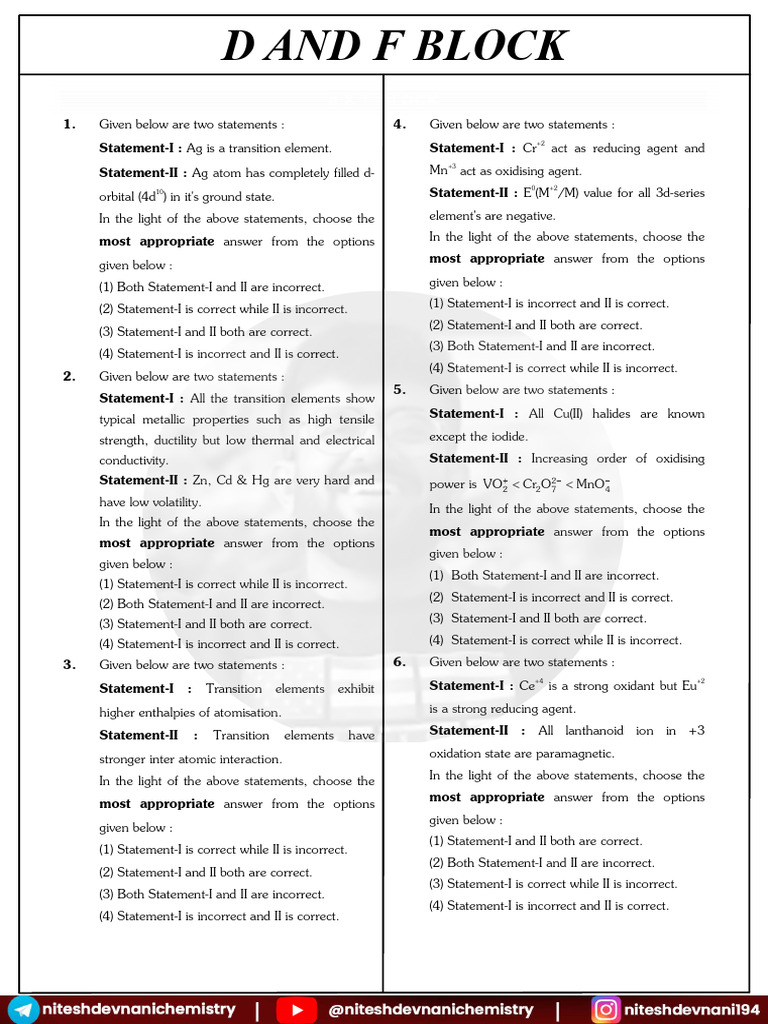 D & F - BLOCK | PDF | Transition Metals | Lanthanide