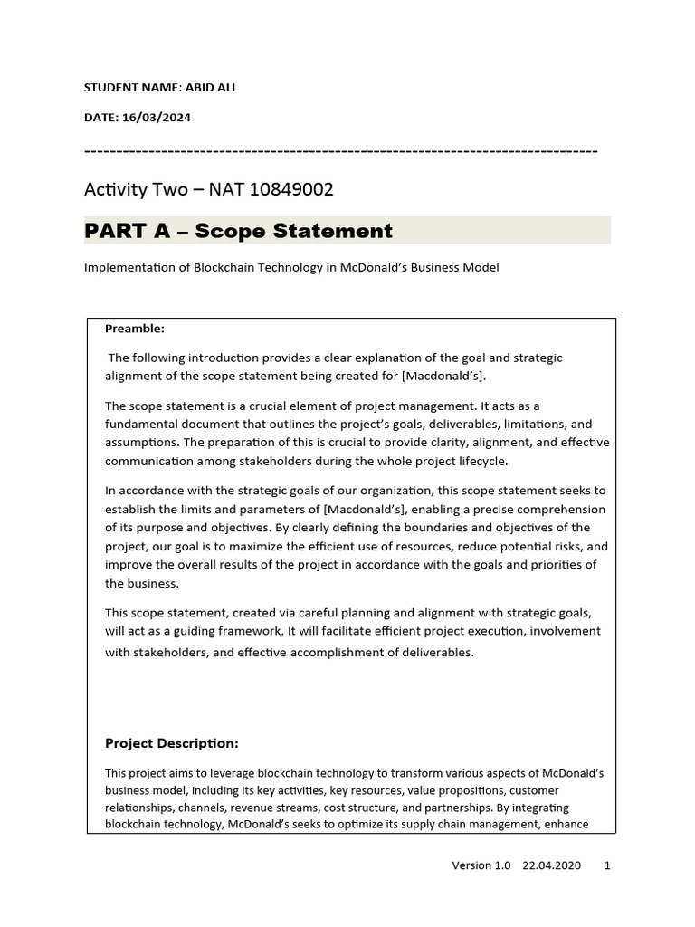 scope Statement | PDF | Supply Chain | Project Management