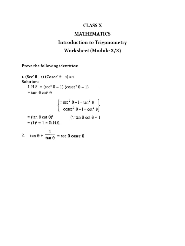 Trigonometry Identities Worksheet | PDF