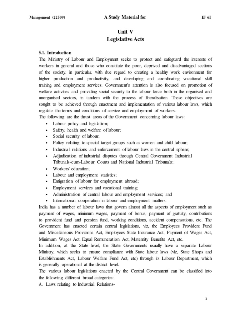 Management Chapter 5 Study Material | PDF | Labour Law | Employment
