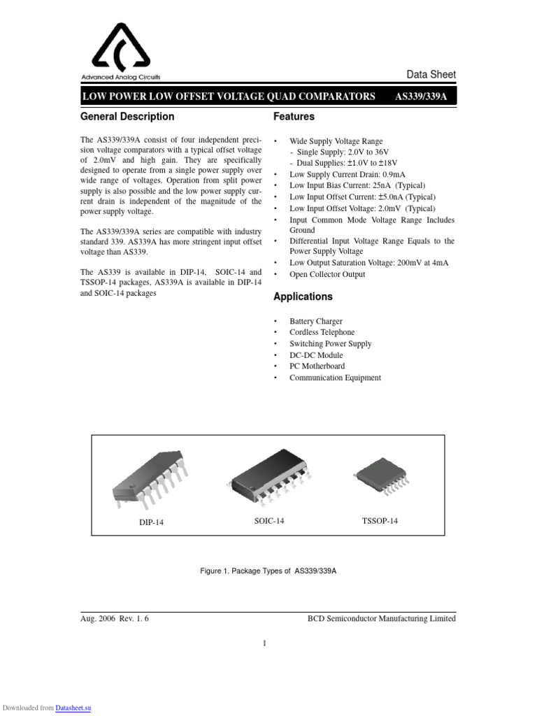 Quad Comparator Data Sheet | PDF | Power Supply | Computer Engineering