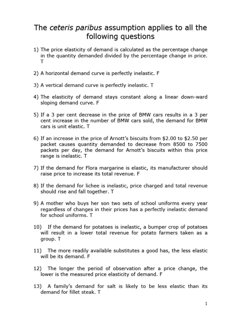 Elasticity TrueFalse (WITH ANSWERS) | PDF | Elasticity (Economics) | Demand