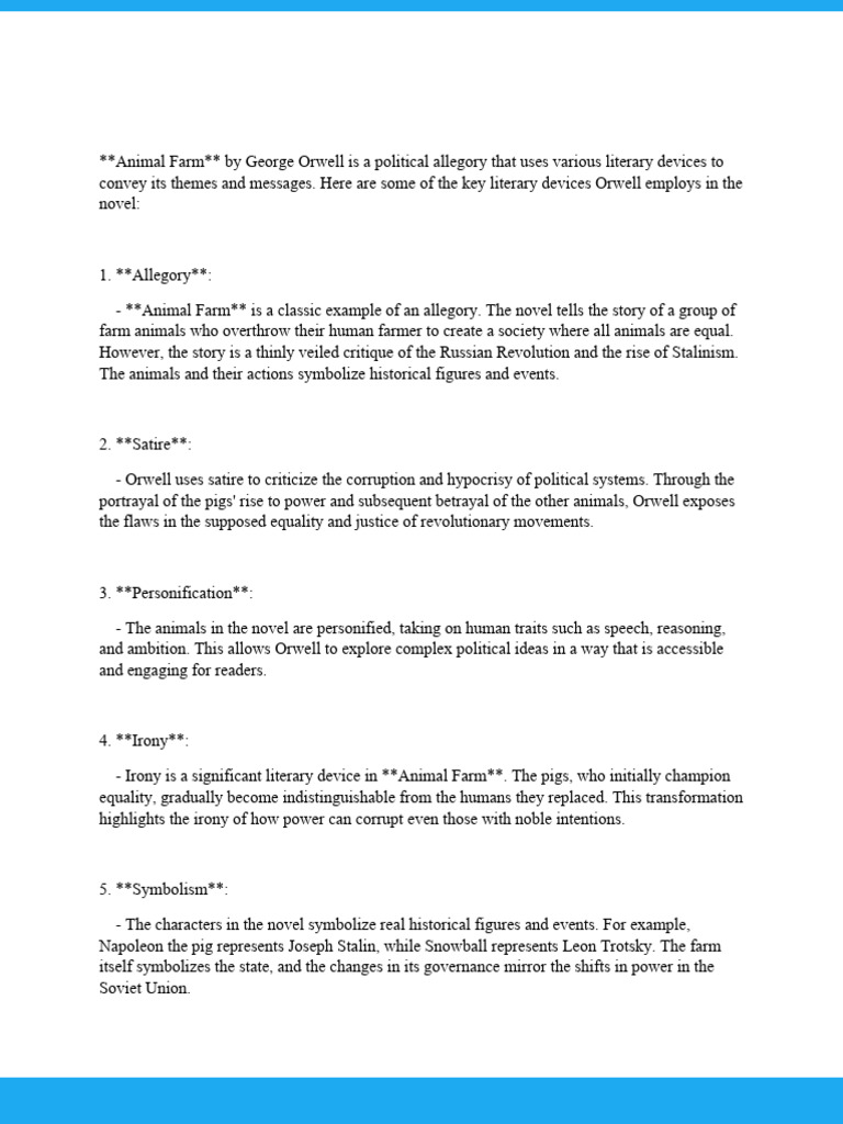 Literary Devices in Animal Farm | PDF | General Fiction
