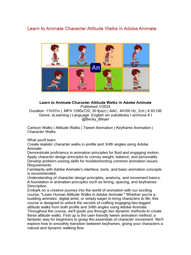 Learn to Animate Character Attitude Walks in Adobe Animate | PDF | Animation | Cognition