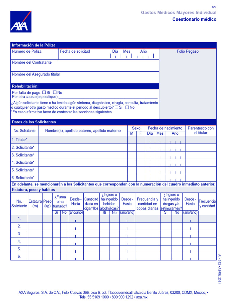 Formato Informe Médico AXA 2025 | PDF | Diagnostico medico | Póliza de ...