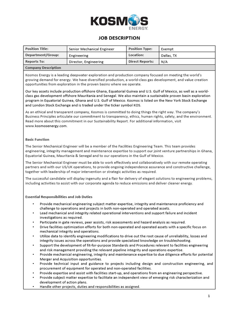 Senior Mechanical Engineer Job in Dallas | PDF | Business | Art