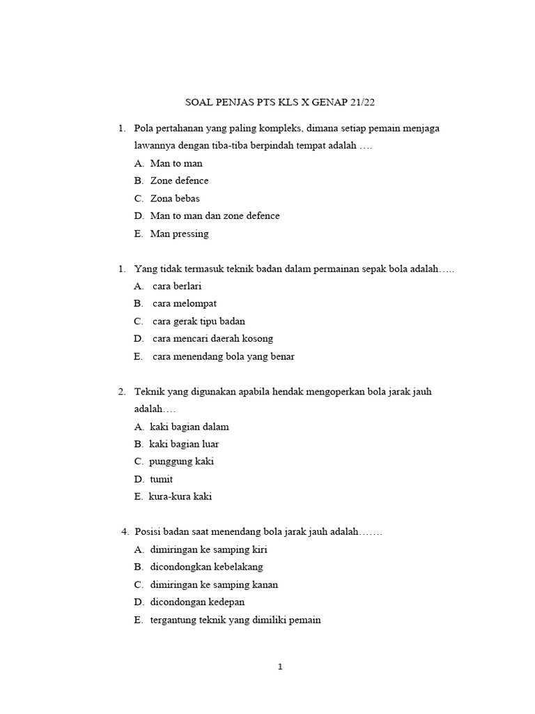 SOAL PTS PJOK XGENAP 21-22 Fix | PDF