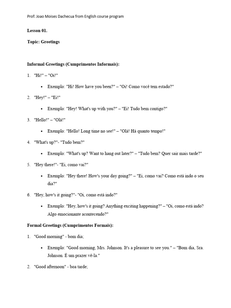 Lesson 1 Greetings | PDF