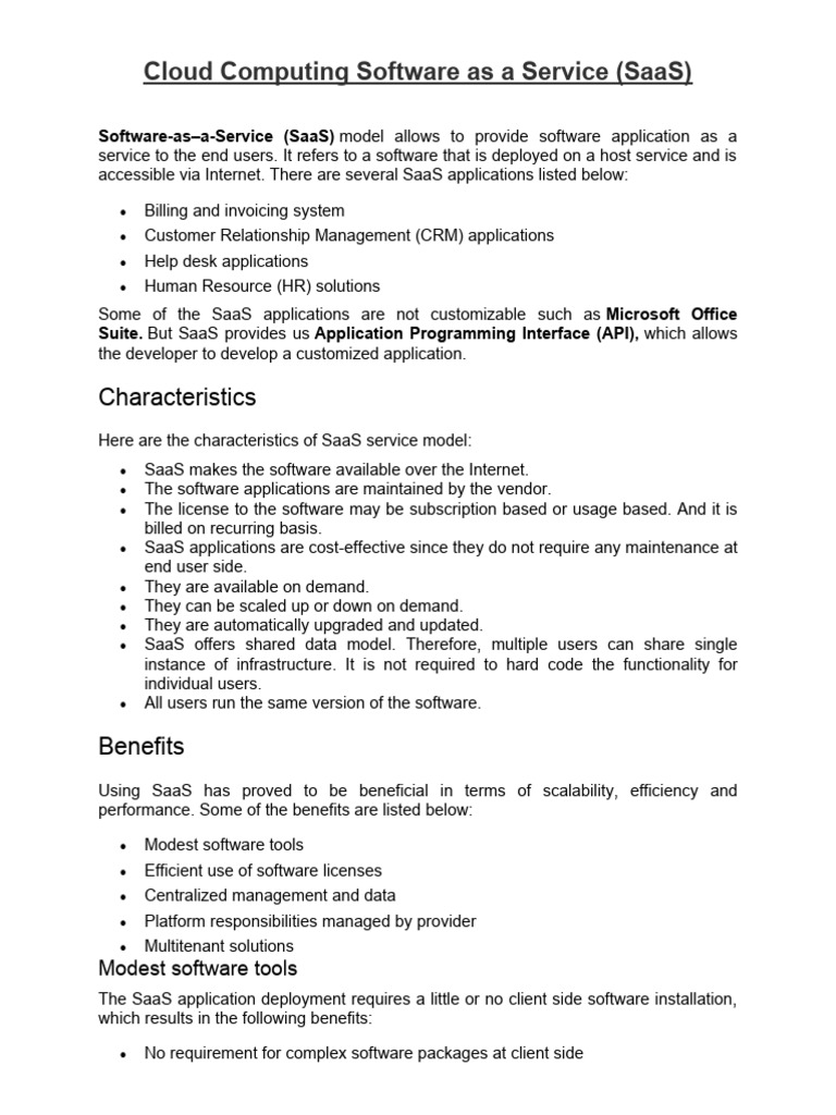 Understanding SaaS: Benefits & Challenges | PDF | Software As A Service ...