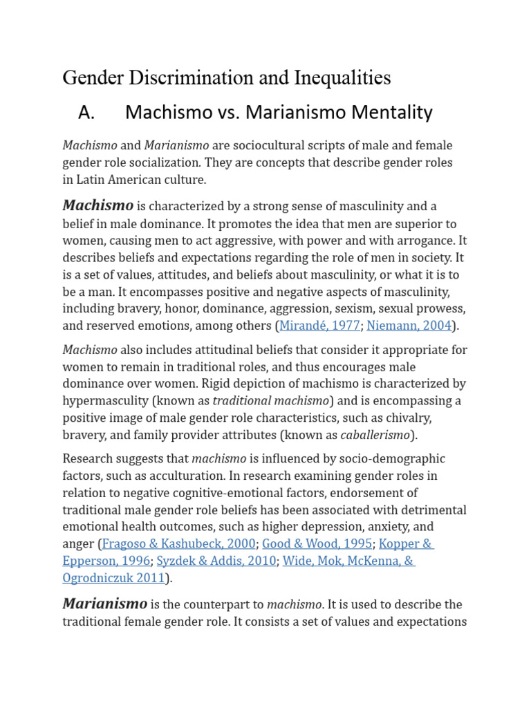 Machismo and Marianismo Are Concepts That Describe Traditional Gender ...