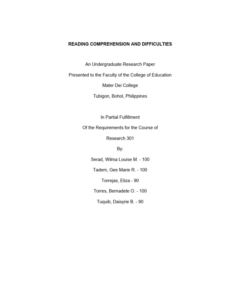 Reading Comprehension and Difficulties Final Paper | PDF ...
