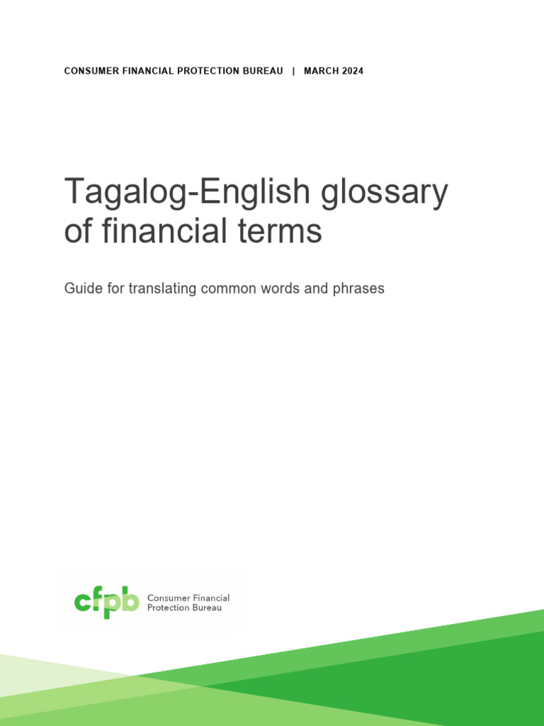 CFPB - Adult Fin Ed - Tagalog Style Guide Glossary | PDF | Banks | Debt