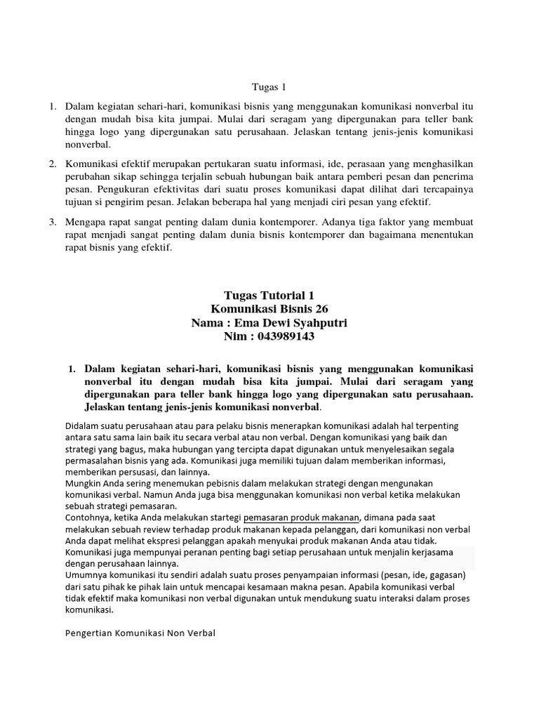 Tugas 1 Komunikasi Bisnis | PDF | Karier & Perkembangan