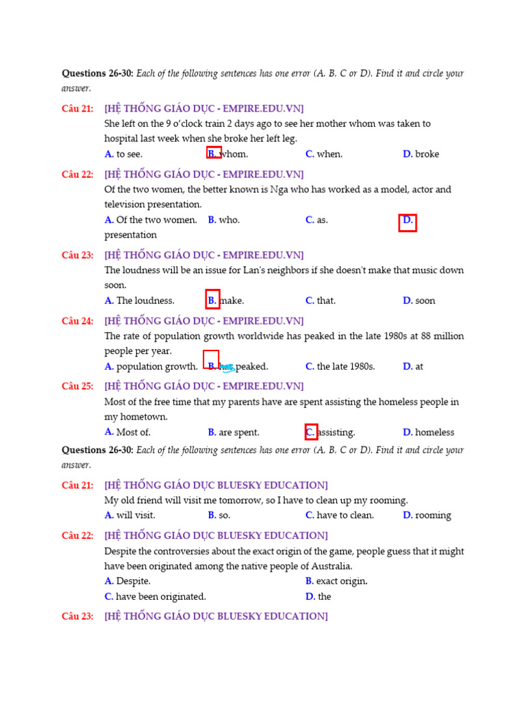 English Sentence Error Identification | PDF | Medicine | Health Care