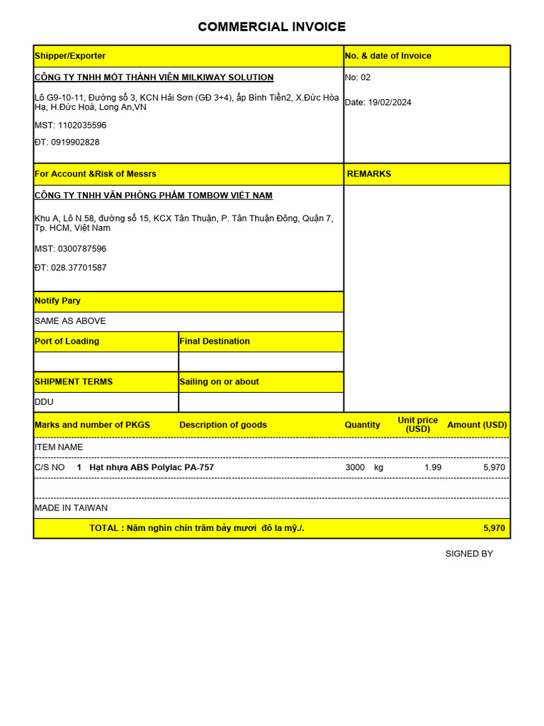 Invoice Mikiway 19.01 | PDF