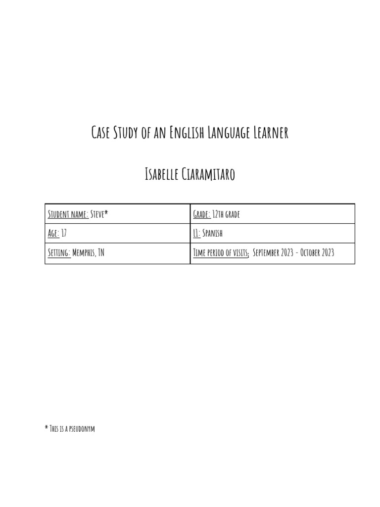 case study of english language learner ciaramitaro | PDF | English Language | Grammatical Tense