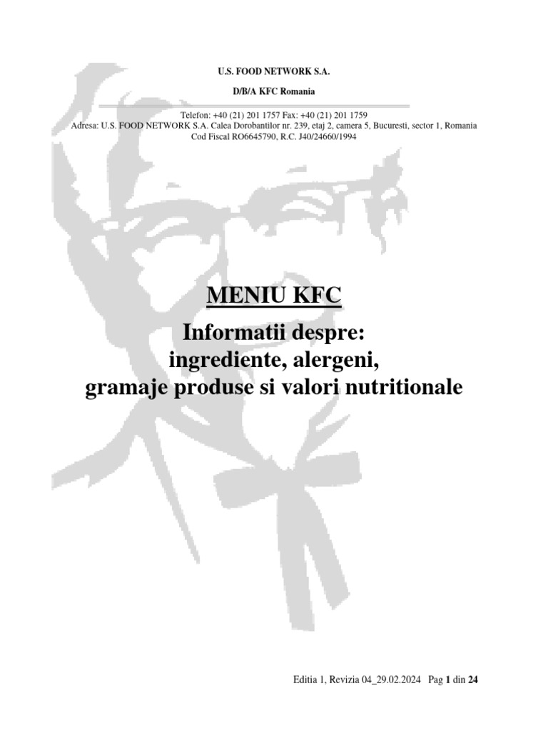 KFC Informatii Produse | PDF