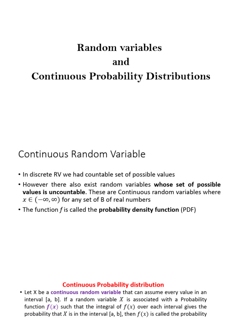 S-13 - Random Variables and Continuous Probability Distributions | PDF | Probability ...