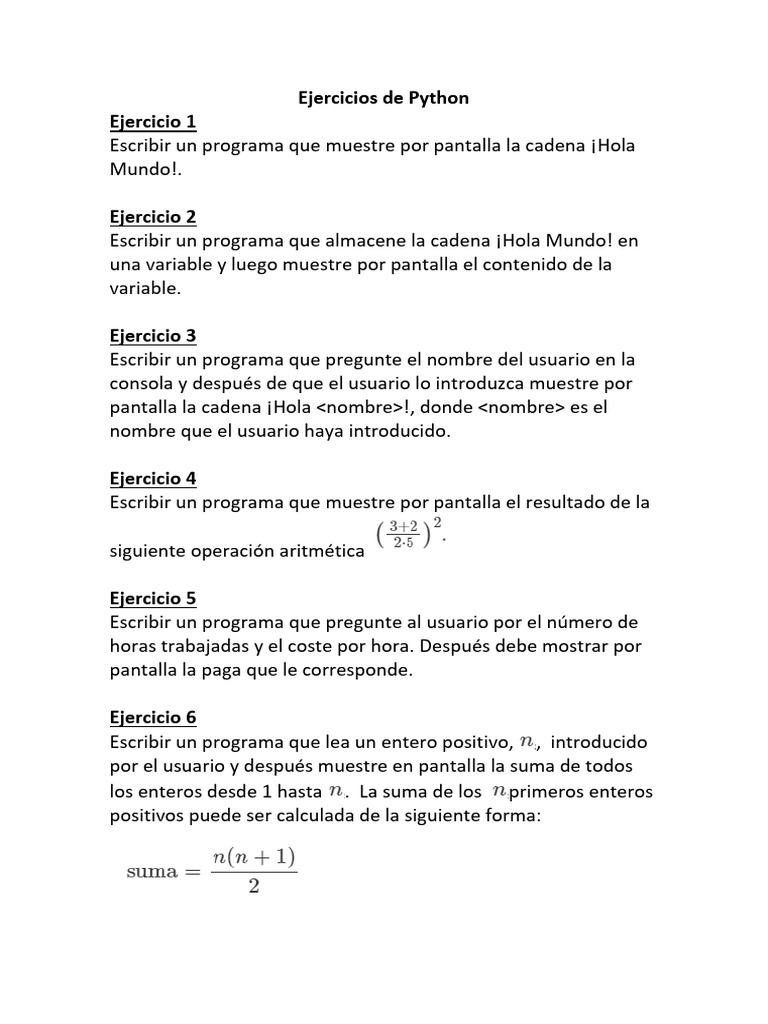 Ejercicios de Python | PDF | División (Matemáticas)