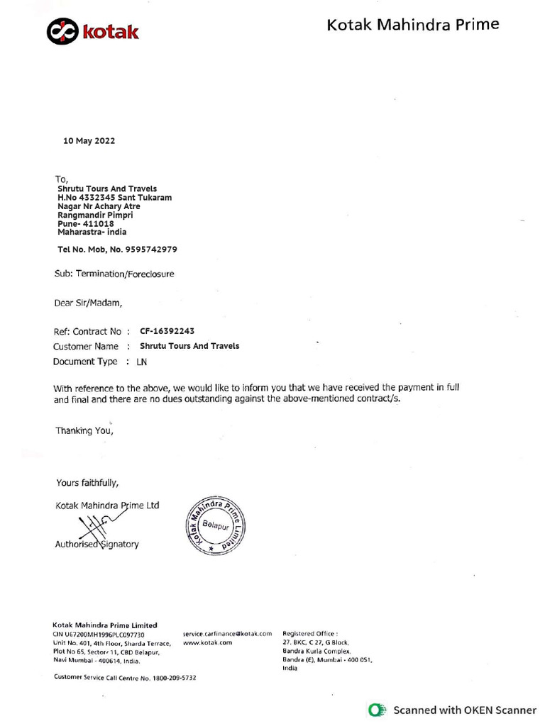 Kotak Mahindra Noc | PDF