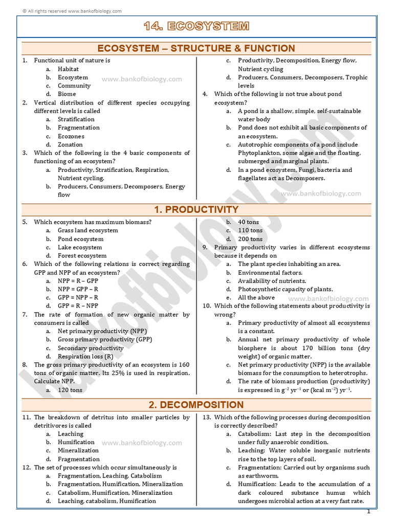 14 Ecosystems - Entrance Questions N Answers | PDF | Primary Production ...