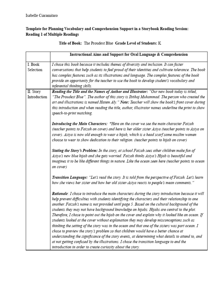 storybook reading lesson plan proudest blue | PDF | Vocabulary ...