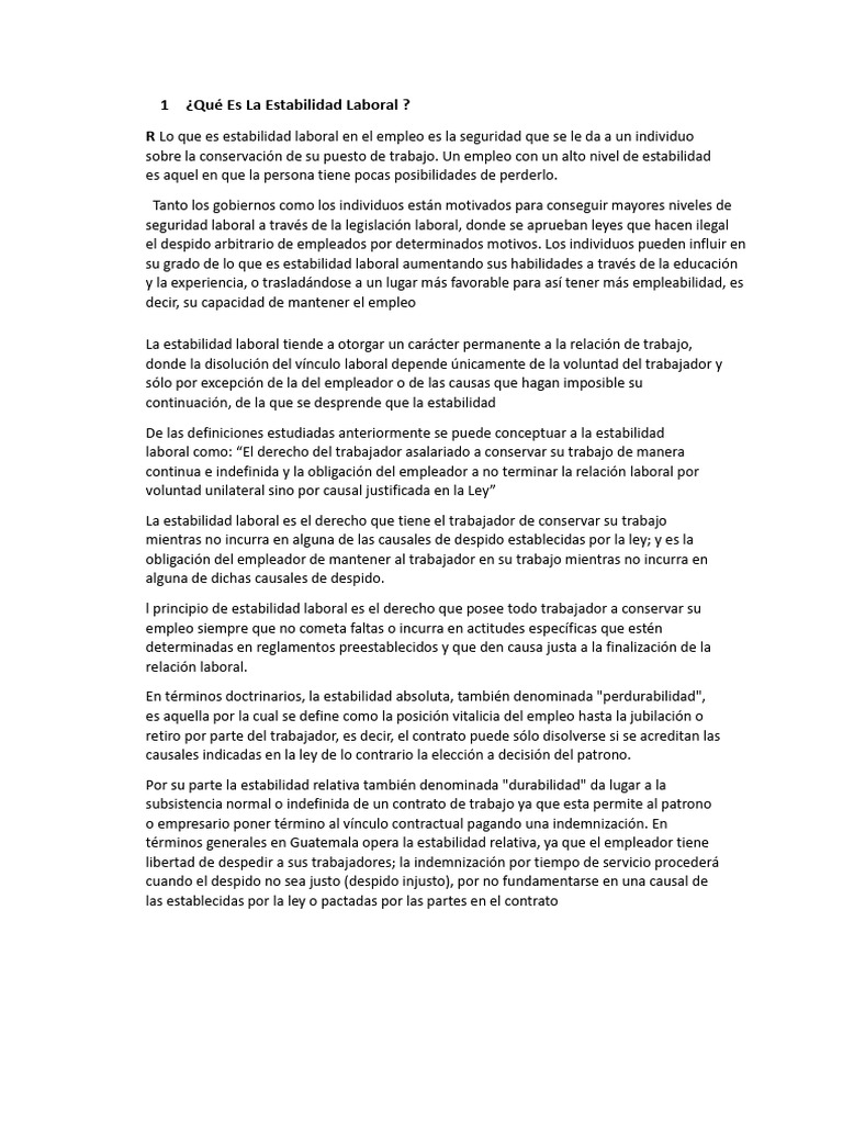Qué Es La Estabilidad Laboral | PDF | Derecho laboral | Empleo