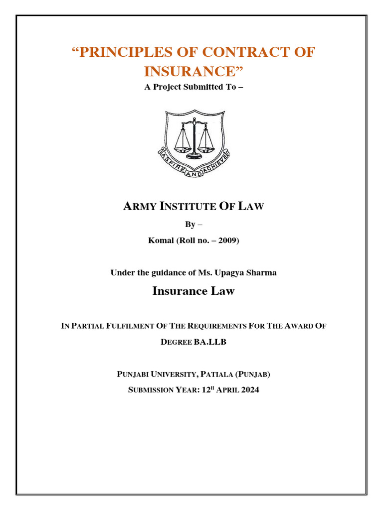 Principles of Contract of Insurance | PDF | Insurance | Indemnity