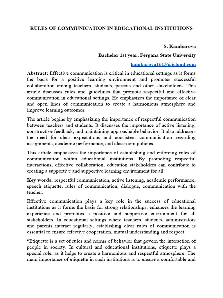 Effective Communication in Schools | PDF | Communication | Learning