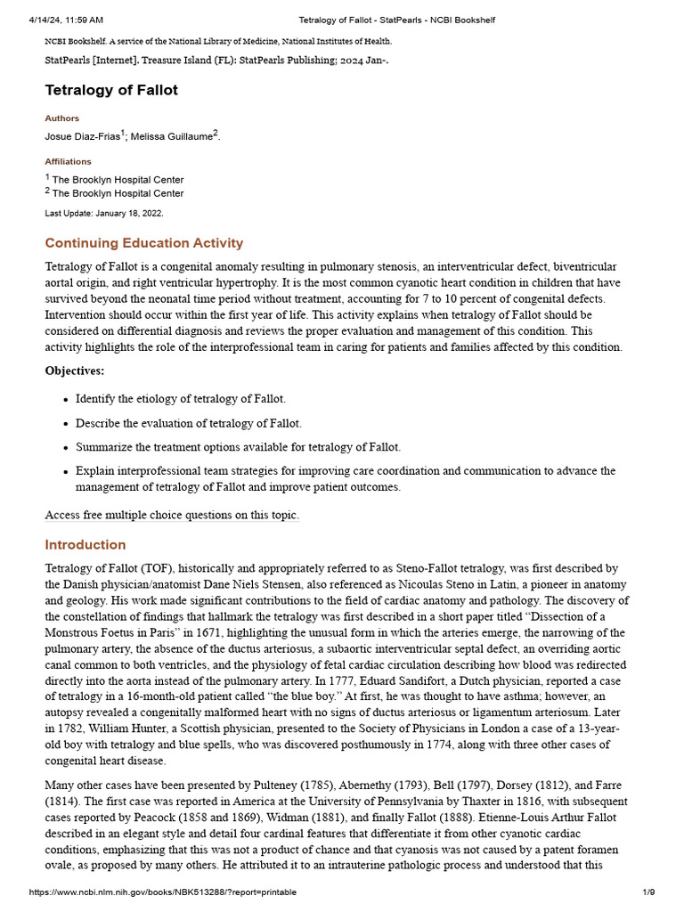 Tetralogy of Fallot - StatPearls - NCBI Bookshelf | PDF | Congenital ...
