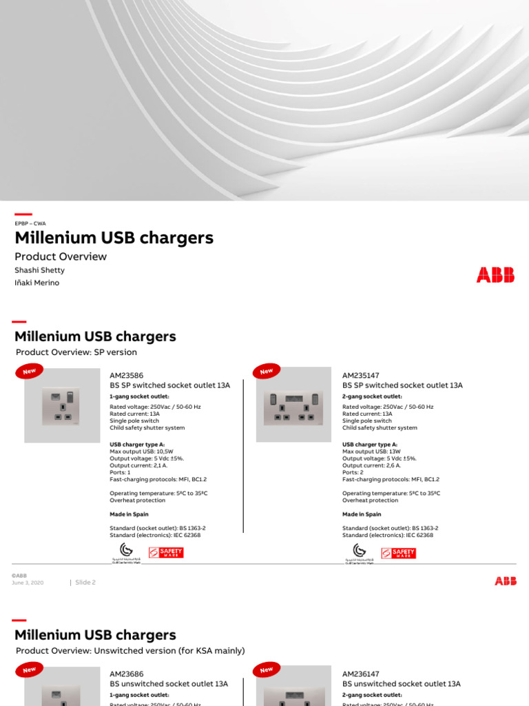 Millenium_USB_Chargers_Launch_Info_PUBLIC | PDF | Ac Power Plugs And Sockets | Battery Charger