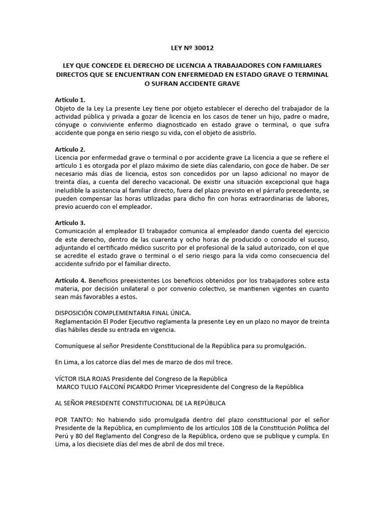 6 Ley 30012 Licencia Formato Accesible | PDF | Accesibilidad | Invalidez