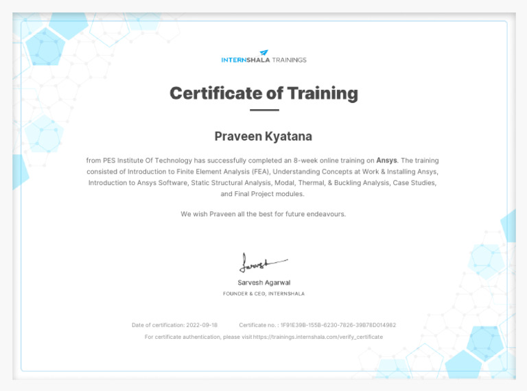 Ansys Training - Certificate of Completion | PDF