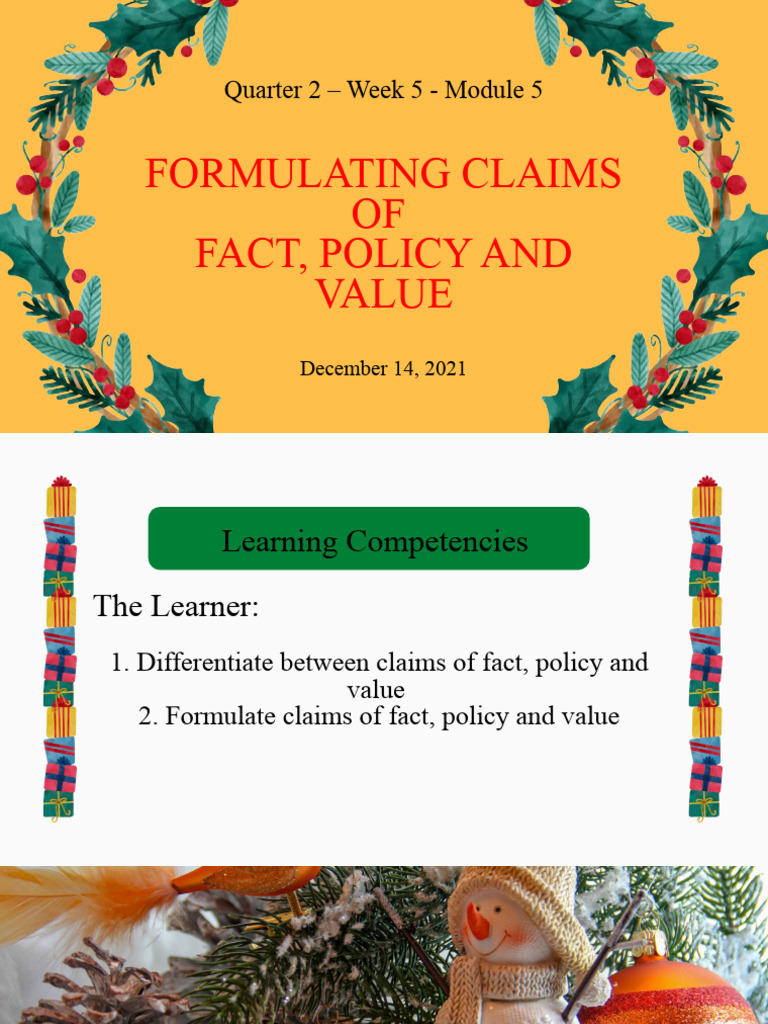 Week 5-Claims of Fact Policy and Value | PDF | Learning | Pandemic