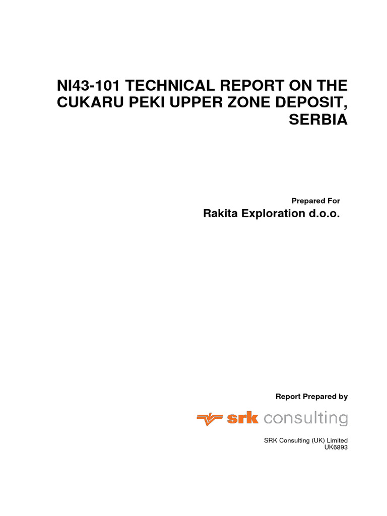Rka - Geo - Report - Ni43-101 Technical Report On The Cukaru Peki Upper Zone Deposit - Serbia ...