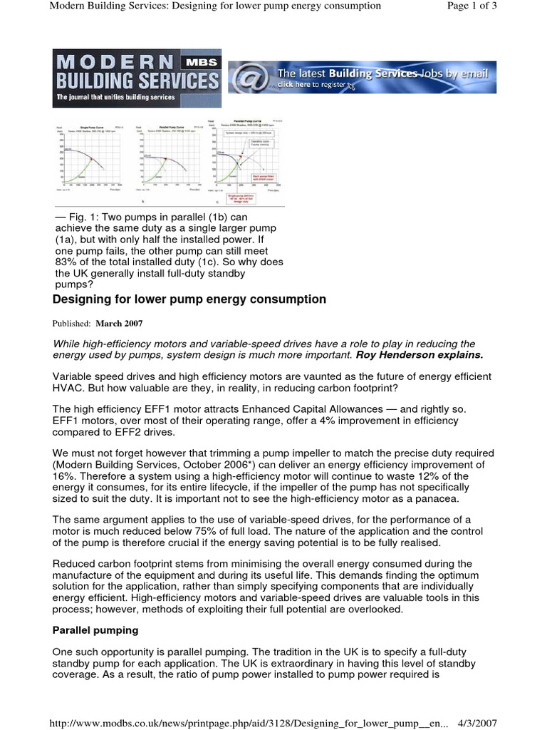 Designing For Lower Pump Nergy Consumption Parallel | PDF | Pump ...